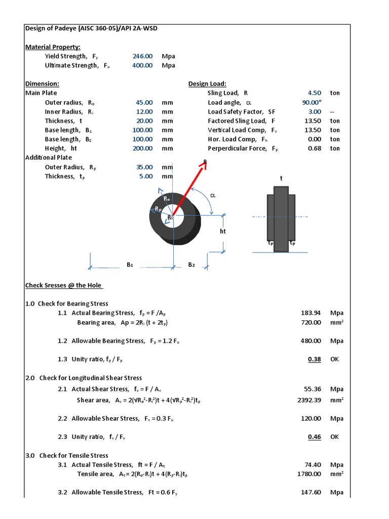 Design of Padeye V1.01 | Download Free PDF | Stress (Mechanics) | Bending