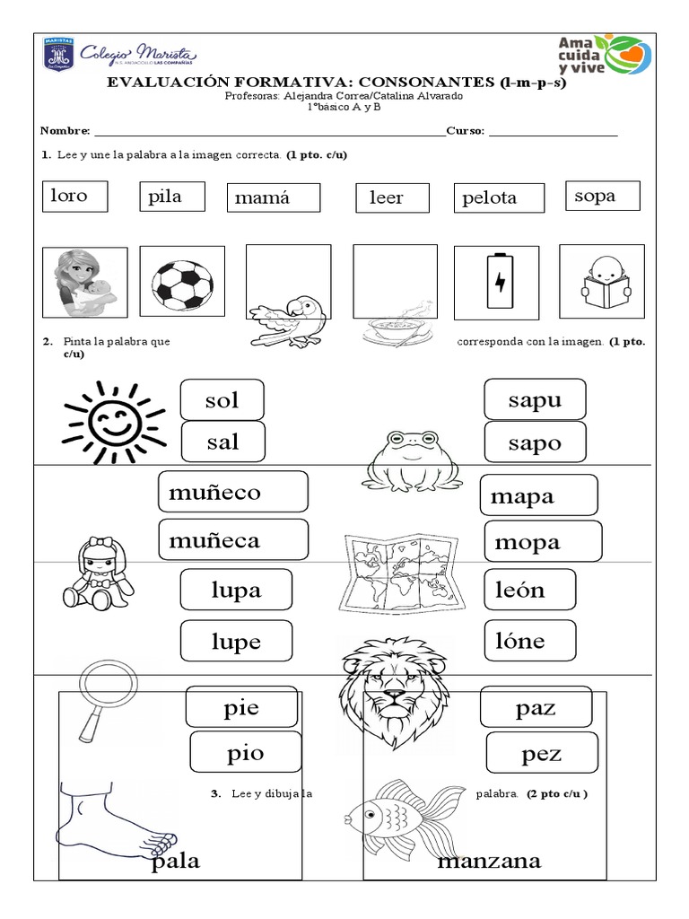 Evaluación de Consonantes para 1° Básico | PDF