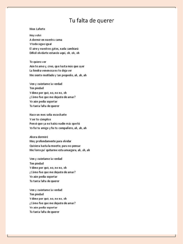 Tu Falta de Querer Letra | PDF