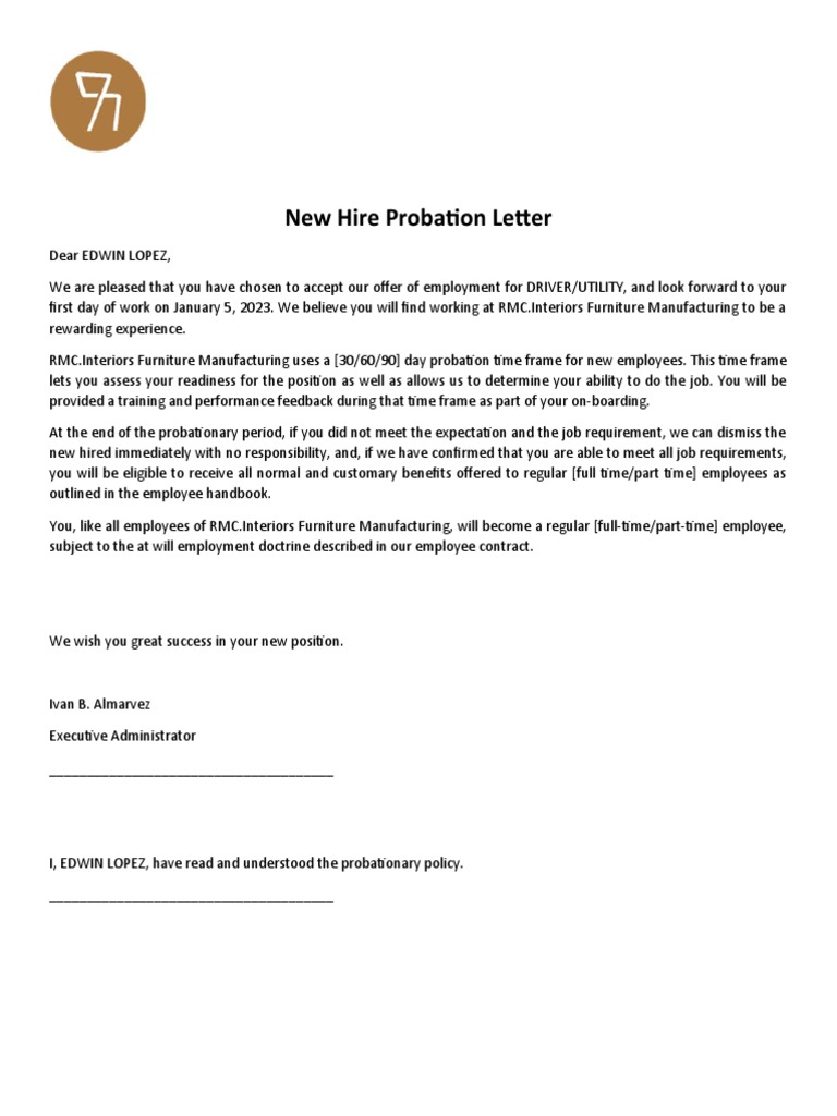 New Hire Probation Letter | PDF