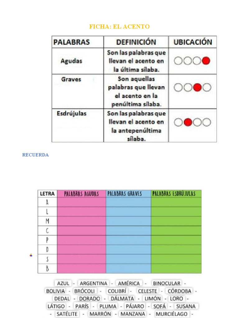 Ficha Lenguaje - Acento | PDF