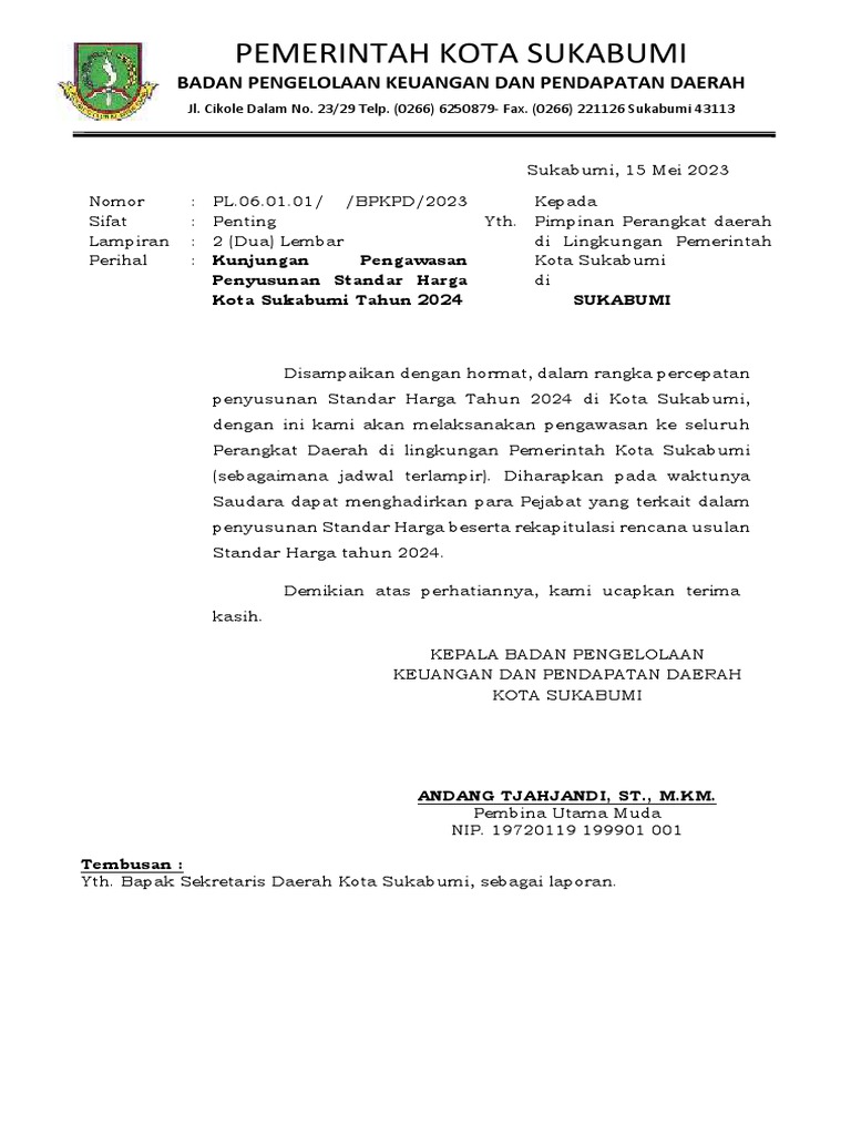 Surat Kunjungan Pengawasan Usulan SSH 2024 | PDF