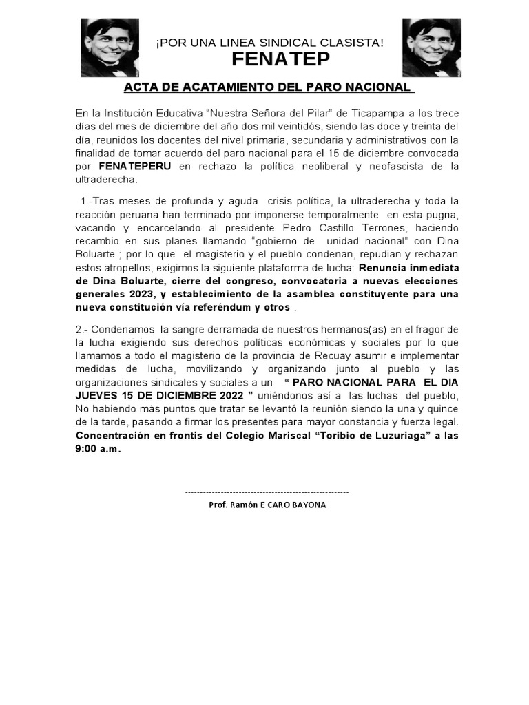 Acta de Acatamiento Paro Nacional-2022 | PDF