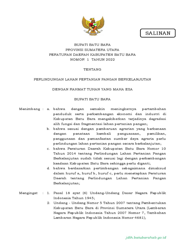 Perda No 1 Tahun 2022 TTG Perlindungan Lahan Pertanian Pangan ...