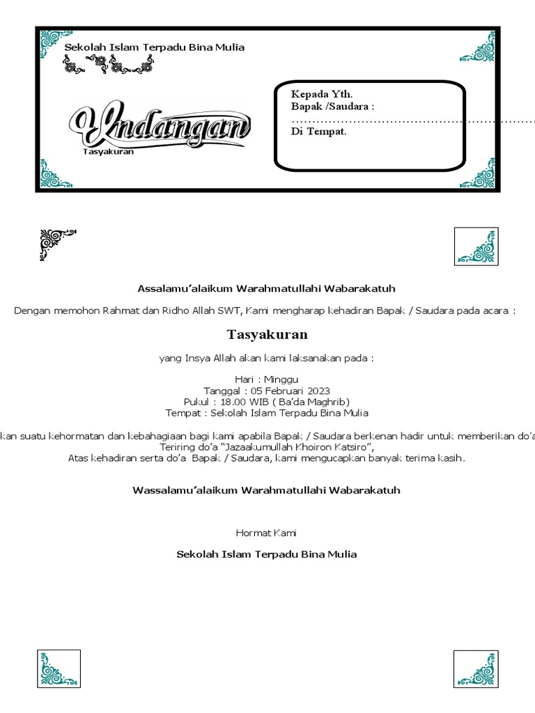 Contoh Undangan Syukuran Rumah Baru - Folio | PDF