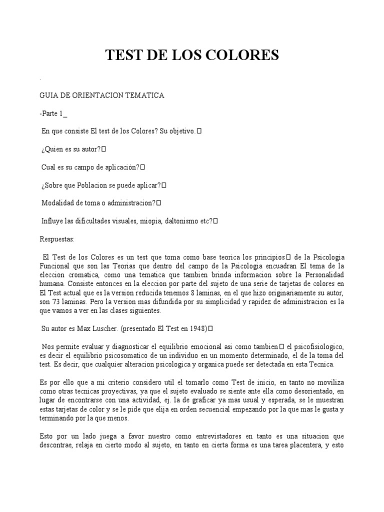 Test de Los Colores | PDF | Color | Sicología
