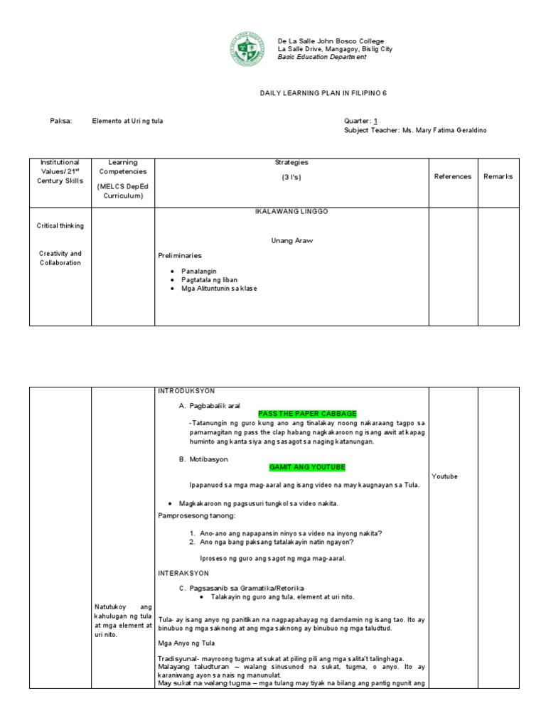Tula at Mga Elemento Nito. | PDF