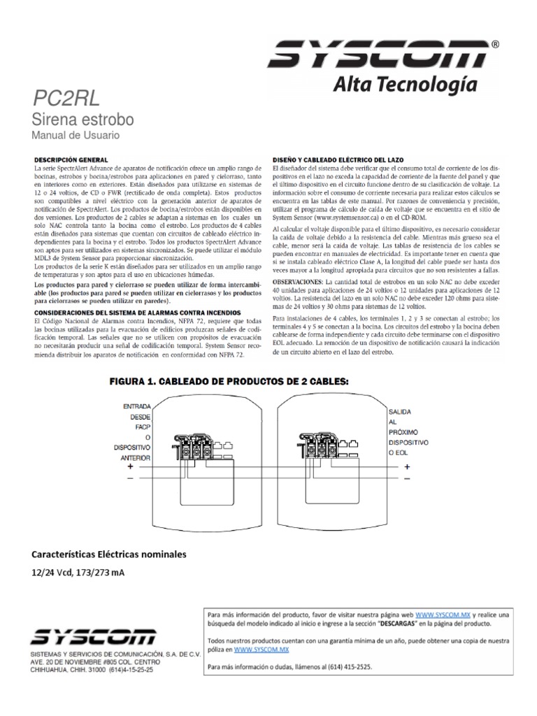 Sirena Techo PC2RL Manual de Usuario | PDF