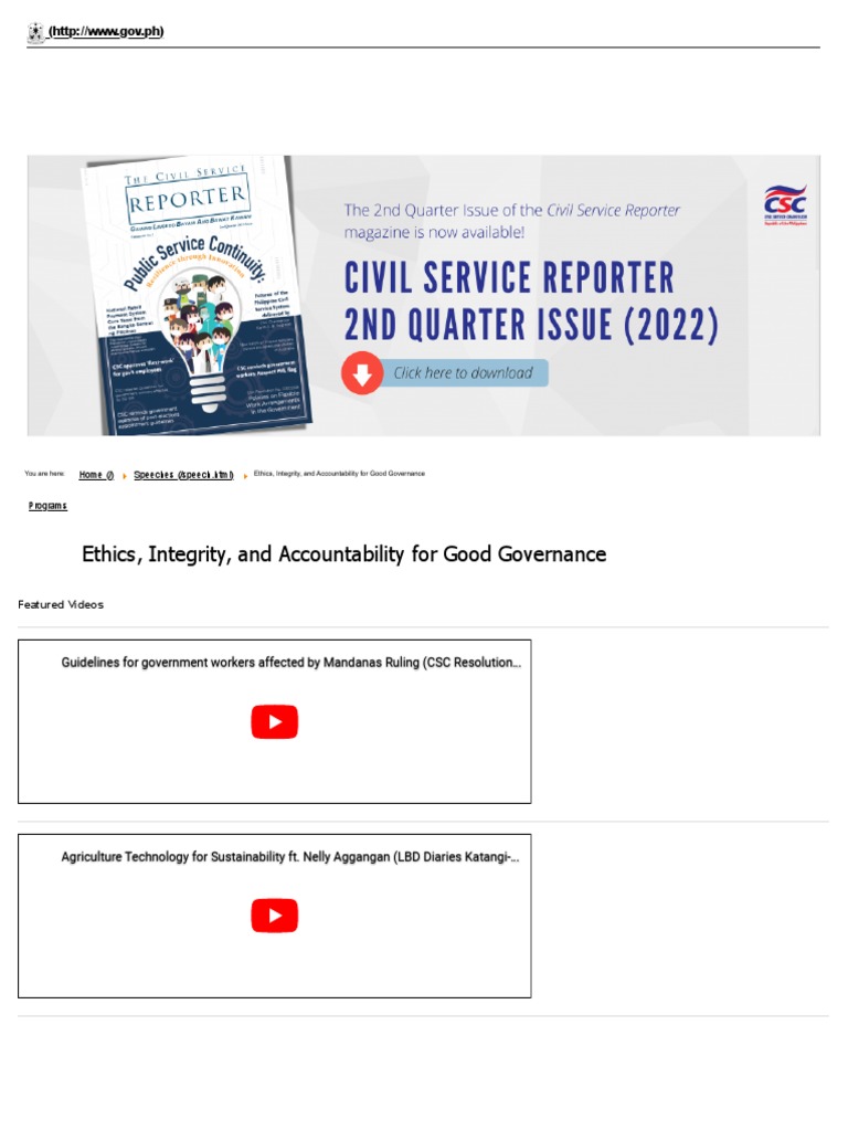 Ethics, Integrity, and Accountability For Good Governance | PDF ...