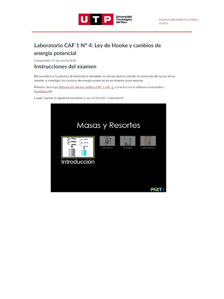 Laboratorio CAF 1 N 4 Ley de Hooke y Cambios de Energía Potencial Sala 5 | PDF