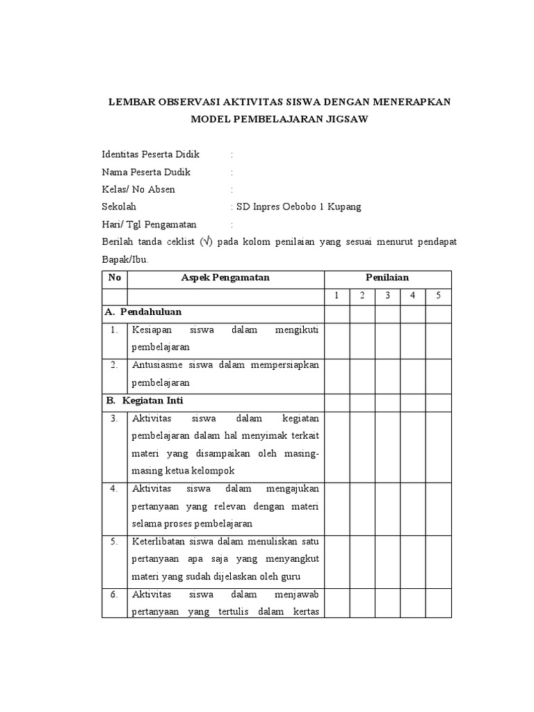 11. Lembar Observasi Aktivitas Siswa | PDF