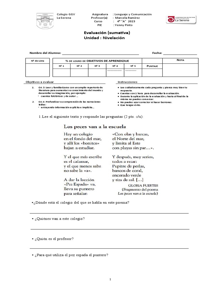 Prueba de Lenguaje EL POEMA | PDF | Rima | Poesía