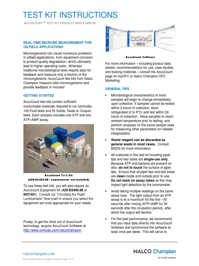 AccuCount Test Kit Instructions | PDF | Assay | Filtration