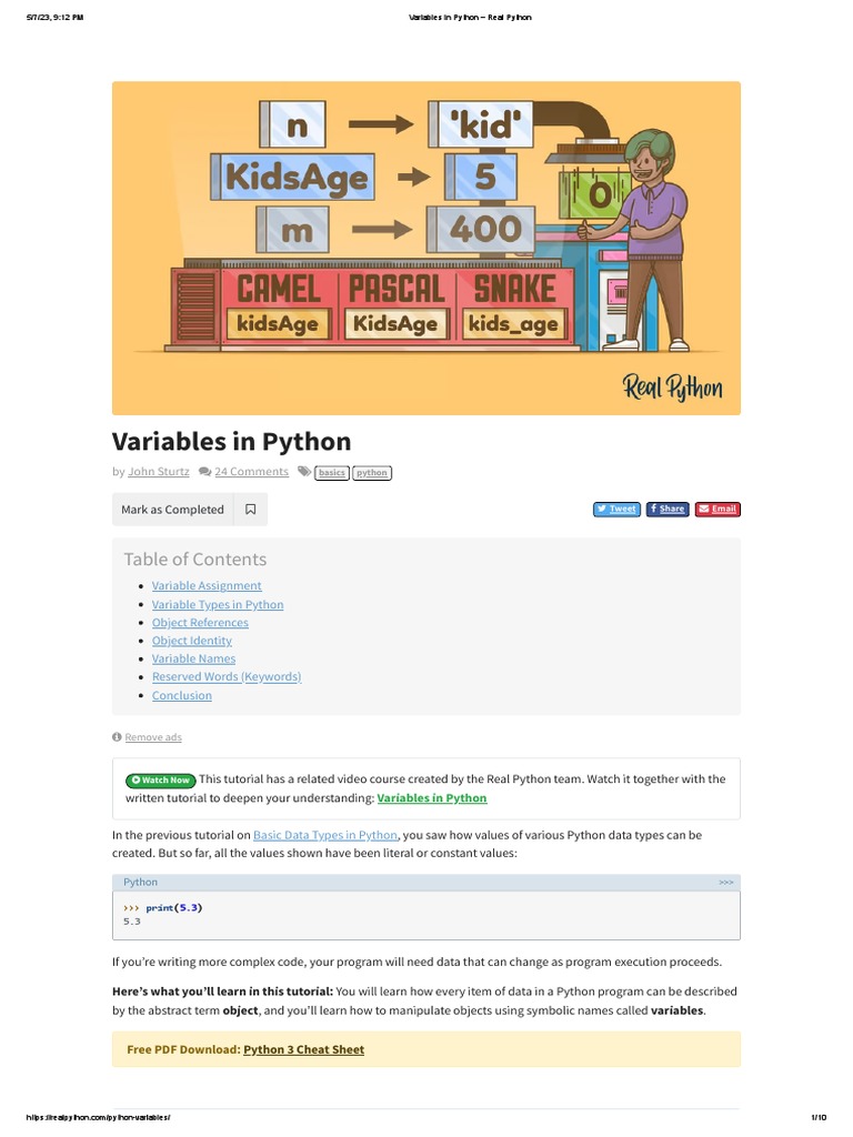 Variables In Python Real Python Pdf Variable Computer Science Reserved Word 9743
