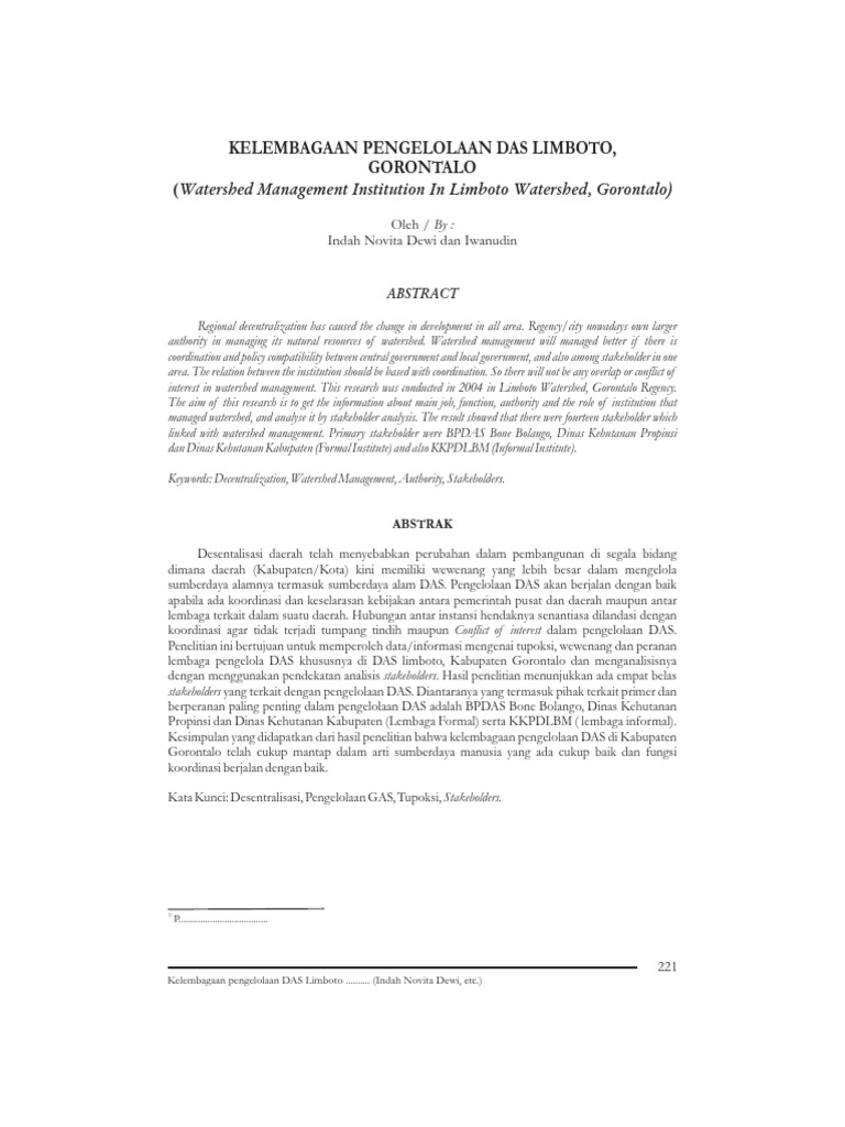 Kelembagaan Pengelolaan DAS Limboto | PDF