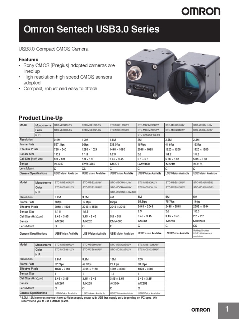OMRON Sentech - USB30 - DS - EN - 201907 - ST102-E1-01 | PDF | Frame Rate | Image Resolution
