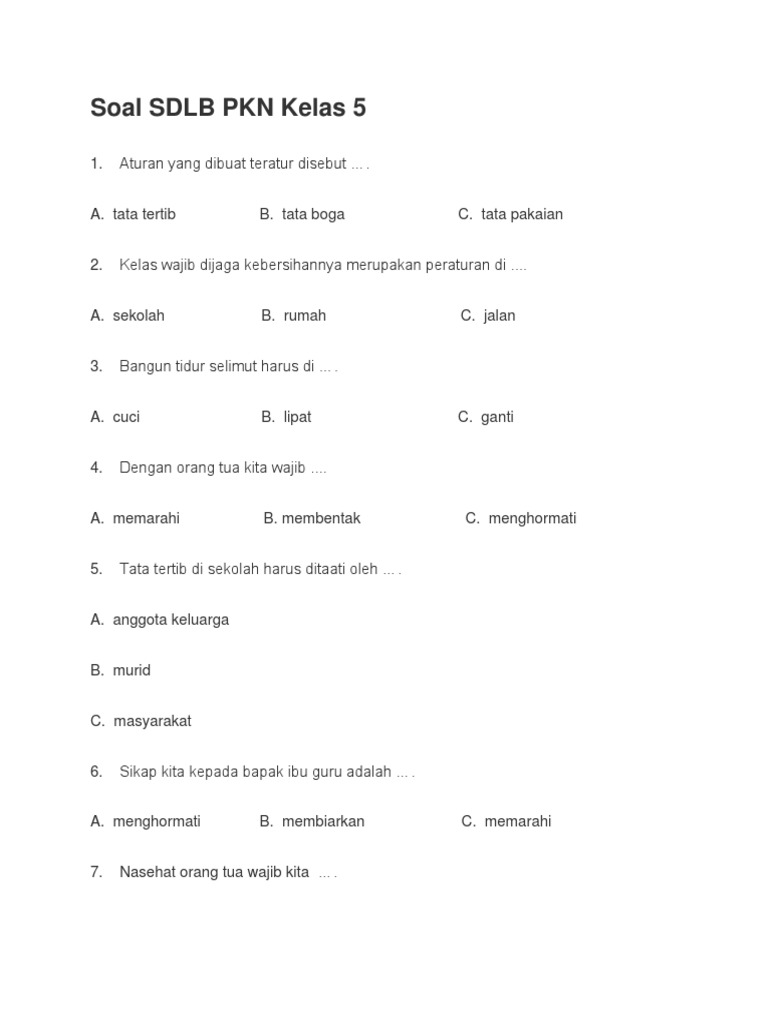 Soal SDLB PKN Kelas 5 | PDF