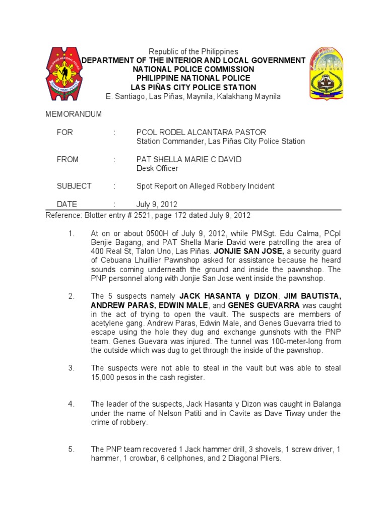 Spot Report 5 | PDF | Law Enforcement | Crime & Violence