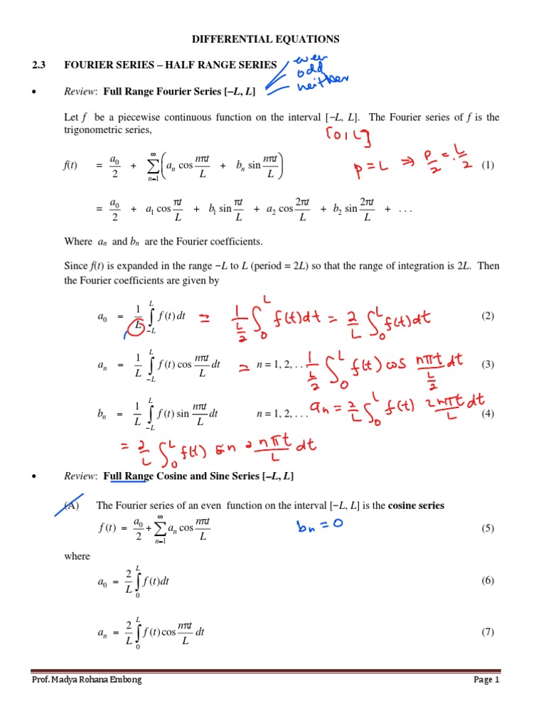 2.3 Fourier Series - Half Range Inclass EMD4M8A | PDF | Trigonometric ...