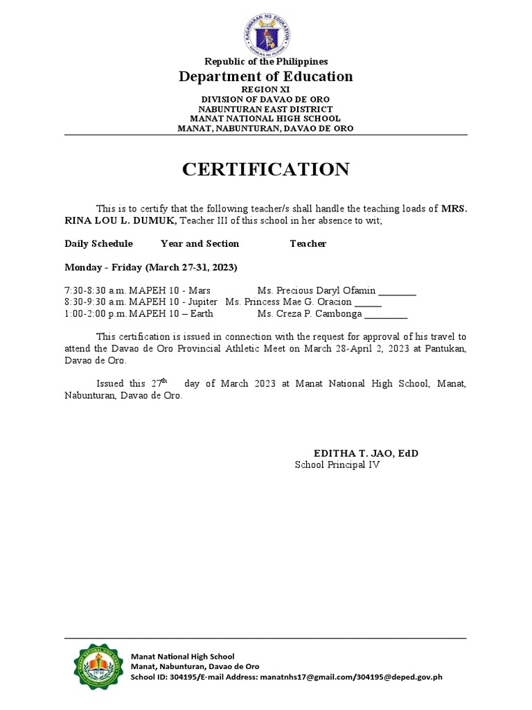 Certification Leave OB and OT | PDF