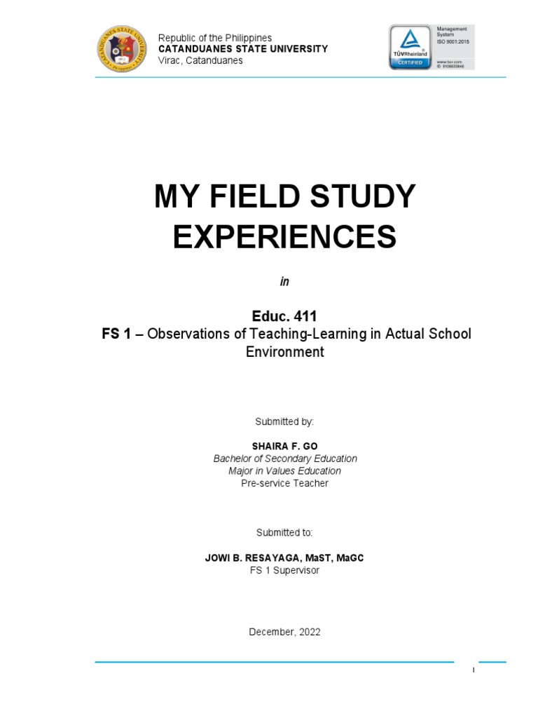 My Field Study 1 Portfolio | PDF