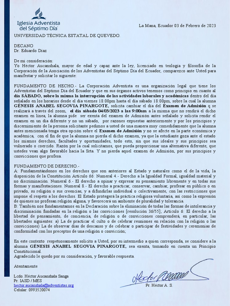 Solicitud de Exención por Libertad Religiosa | PDF | Tolerancia ...