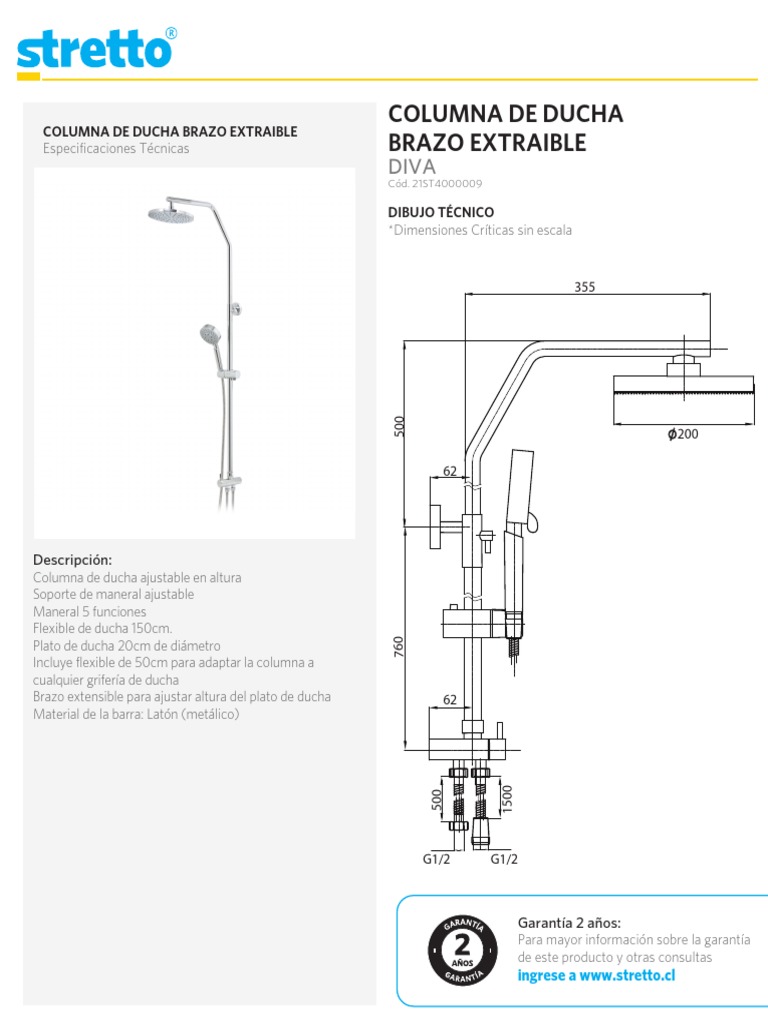 Columna de Ducha Ajustable en Altura | PDF | Hogar, jardinería y bricolaje