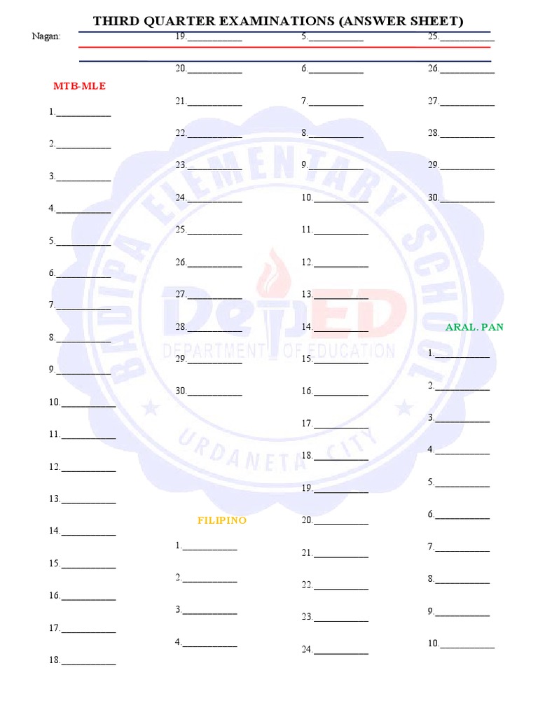 Answer Sheet for All Subjects | PDF