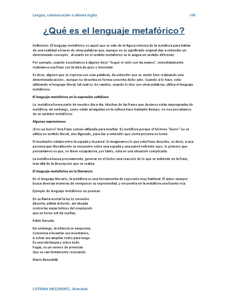 Definición y uso del lenguaje metafórico | PDF | Metáfora | Concepto