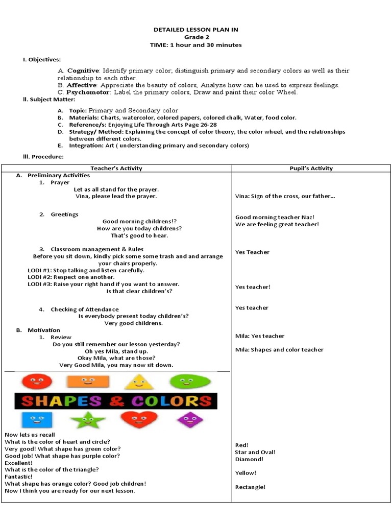 MY Lesson Plan Naz | PDF | Teachers | Color