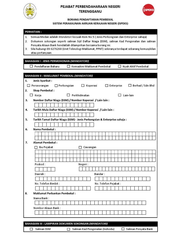Borang Pembekal | PDF