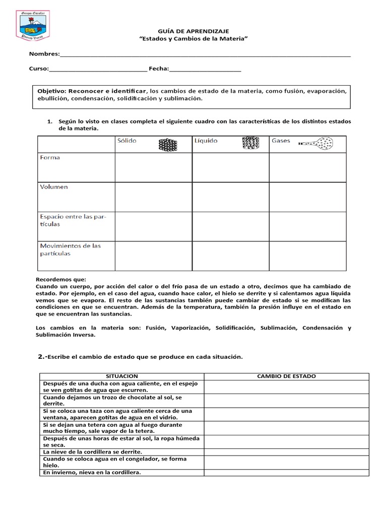 Guía - 2 - Estados y Cambios de La Materia 7º | PDF