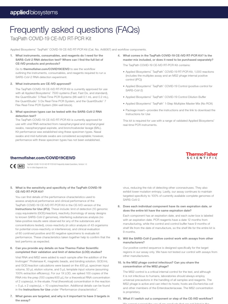 Taqpath Covid 19 Ce Ivd Faq | PDF | Reverse Transcription Polymerase Chain Reaction | Polymerase ...