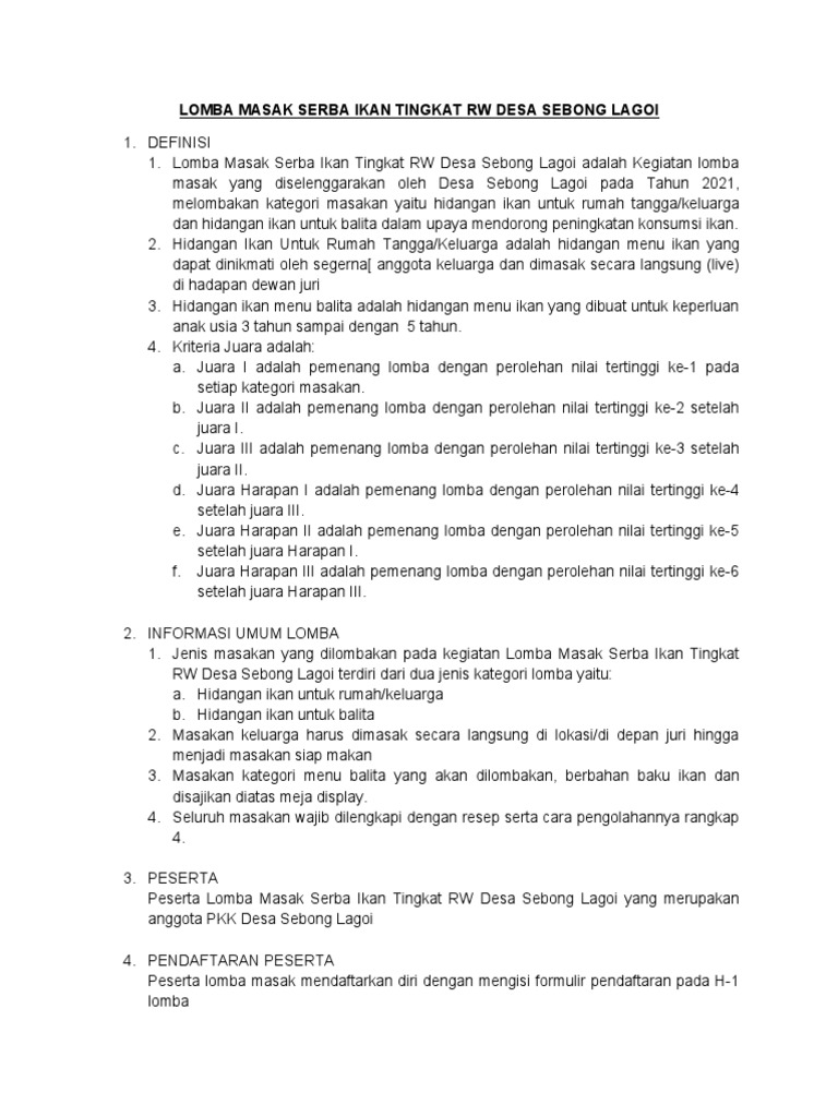 Menu Lomba Masak Serba Ikan 2021 | PDF | Memasak, Makanan, & Anggur