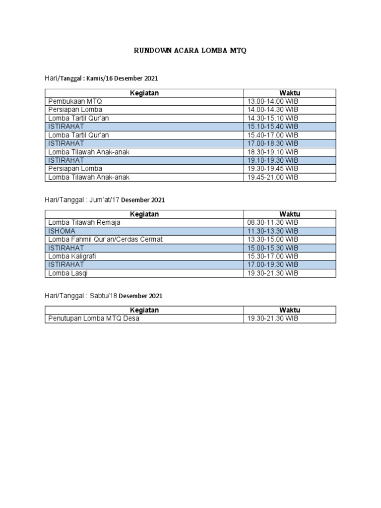 Rundown Acara Lomba MTQ | PDF