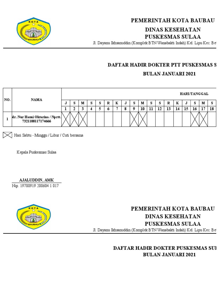 Absen Dokter PTT 2021 | PDF