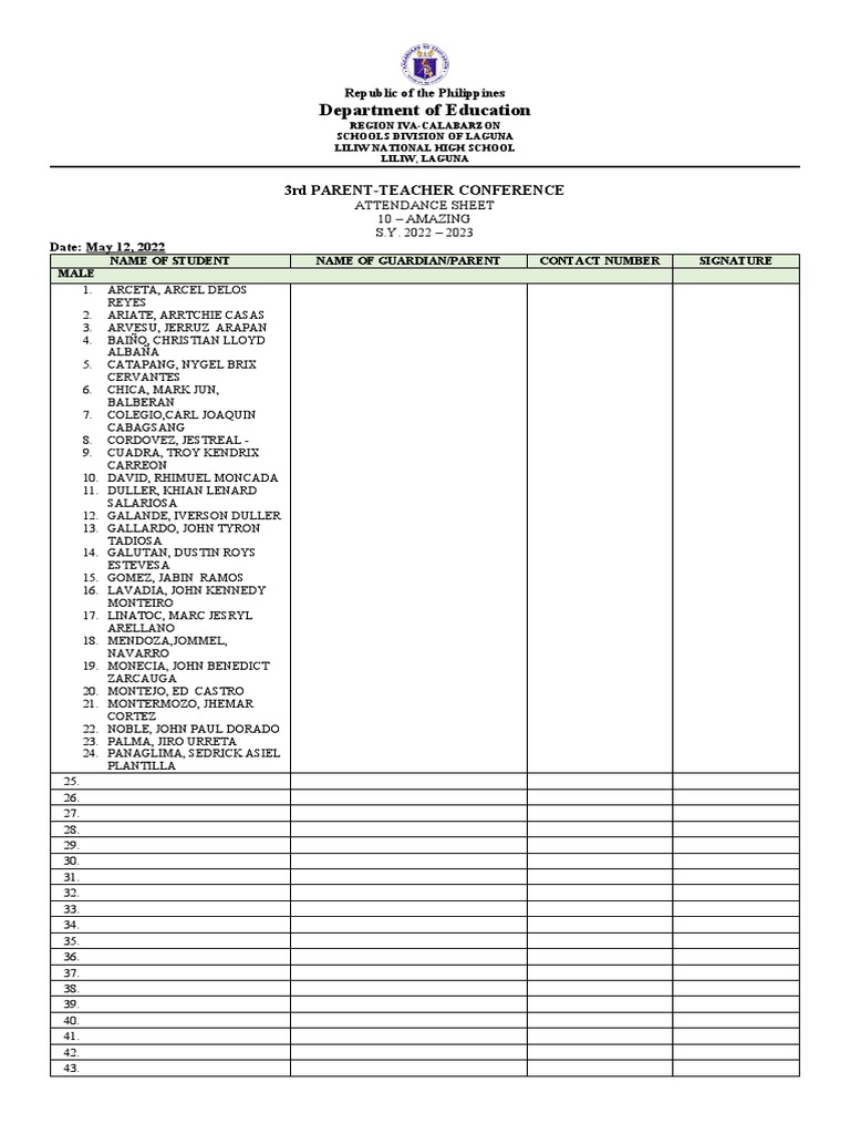 Attendance Sheet Parent Teacher Conference | PDF