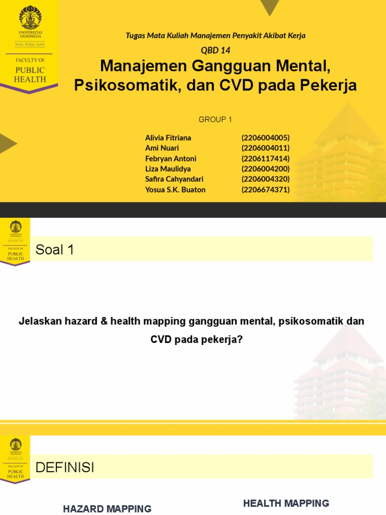 QBD 14 - Manajemen Gangguan Mental, Psikosomatik Dan CVD Pada Pekerja - Kel 1 Kecil - Versi 1 | PDF
