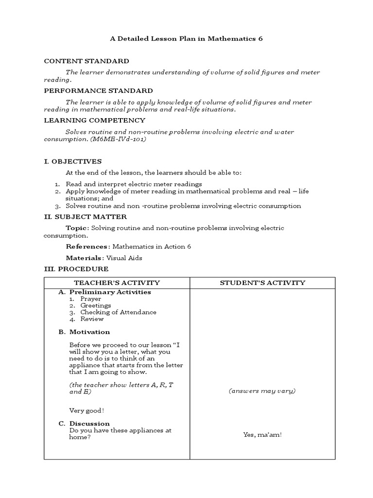 A Detailed Lesson Plan in Mathematics 8 | PDF | Teaching Methods ...