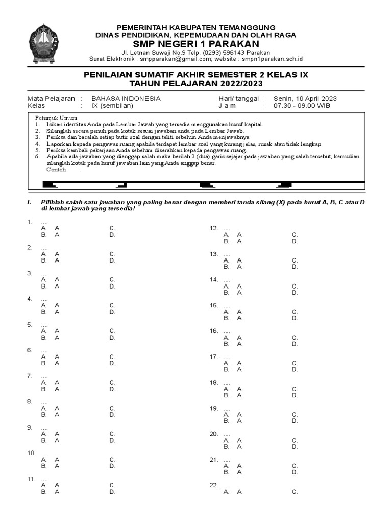 Blanko Soal PSAS Kls 9 | PDF