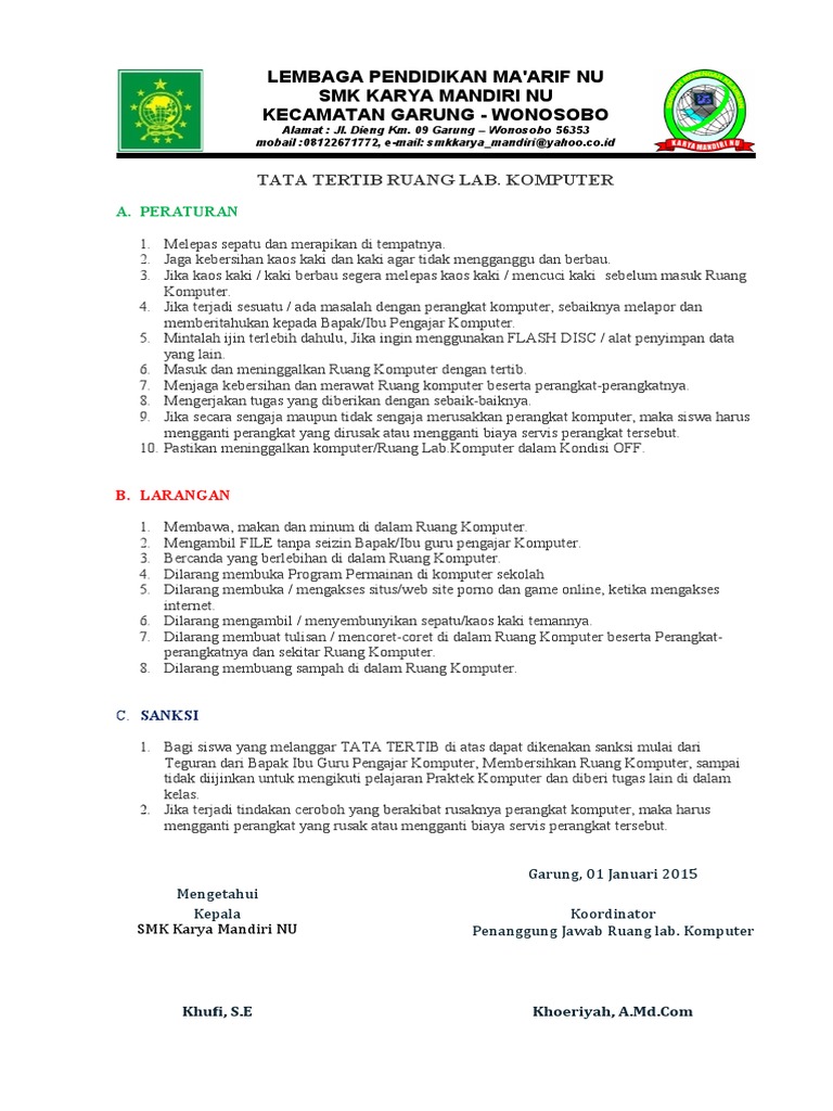 TATA TERTIB RUANG Lab - Komputer | PDF