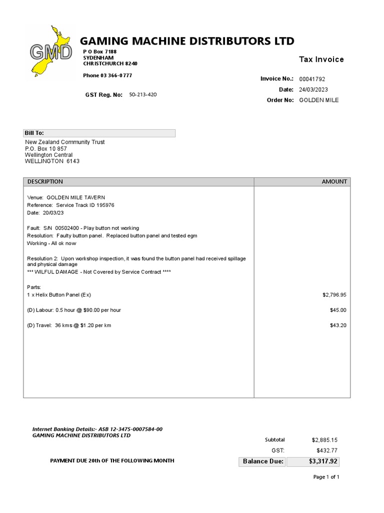 Gaming Machine Distributors LTD: Tax Invoice | PDF