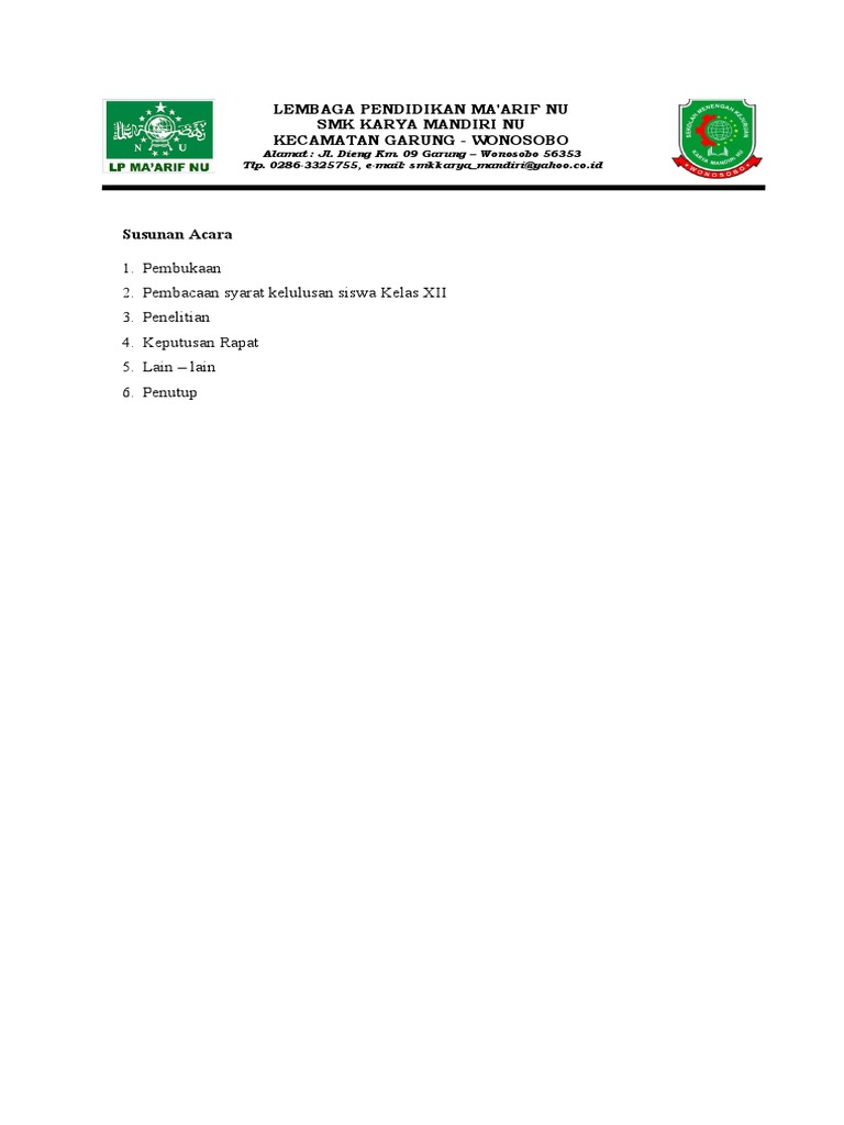 Susunan Acara Rapat Kelulusan 2021 | PDF | Karier & Perkembangan | Kesehatan Holistik