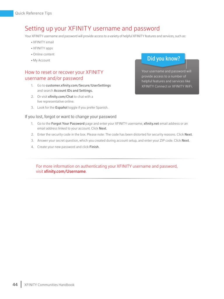 37 XC Setting Up XFINITY Username Password | PDF
