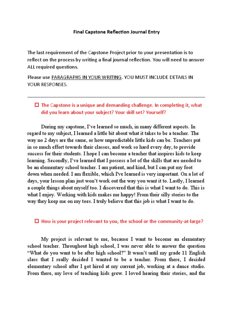 Final Capstone Reflection Journal Entry | PDF | Teachers | Thought