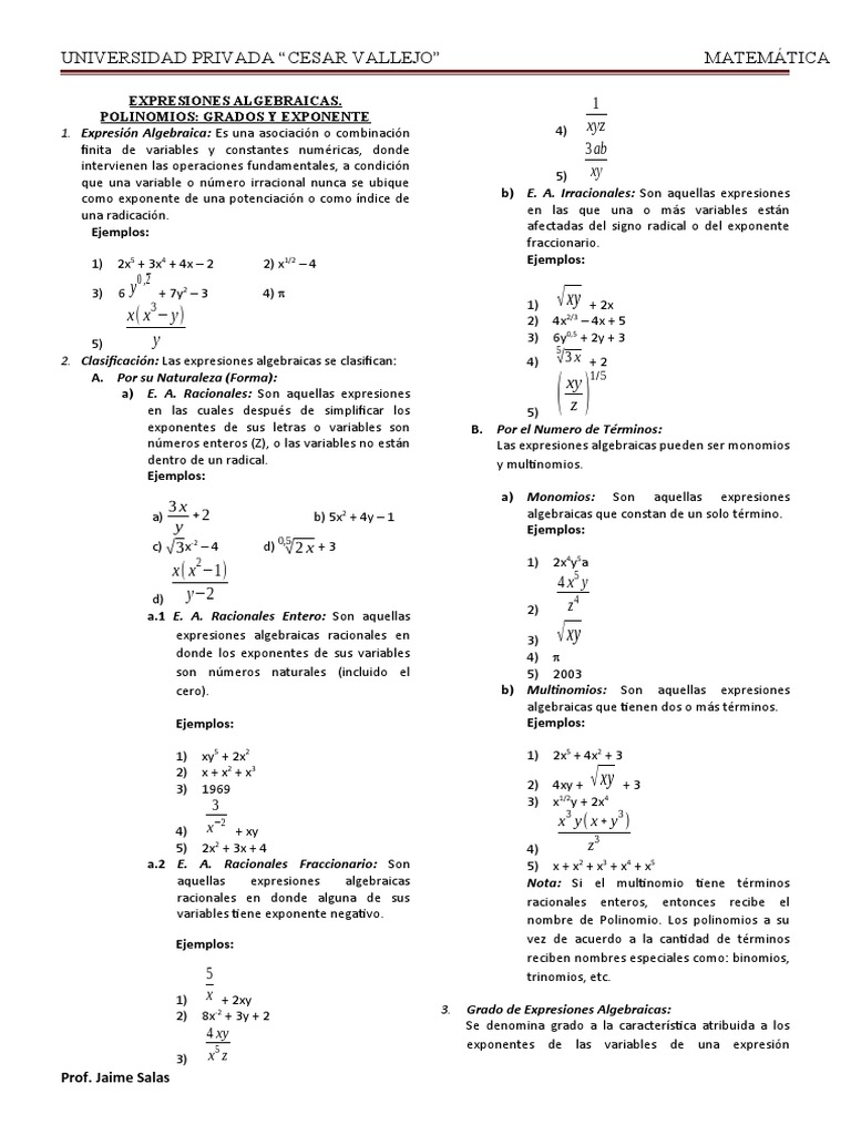 Modulo Algebra UCV | PDF | División (Matemáticas) | Multiplicación