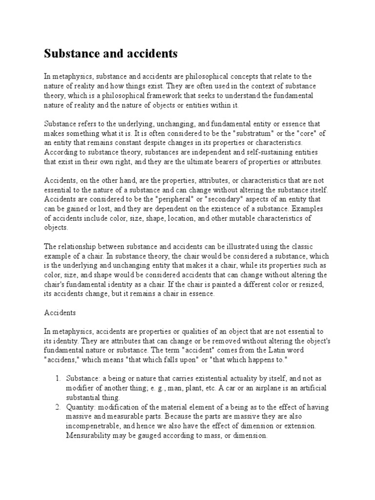 Substance and Accidents | PDF | Substance Theory | Object (Philosophy)