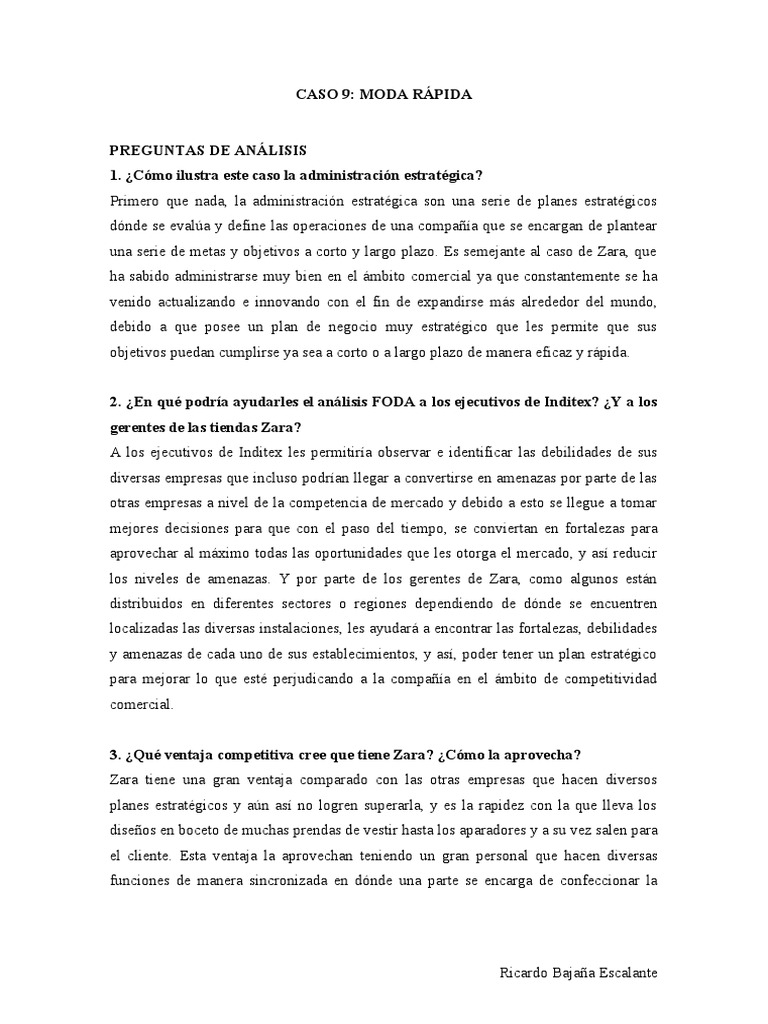 Caso 9 - Moda Rápida | Descargar gratis PDF | Análisis FODA | Business