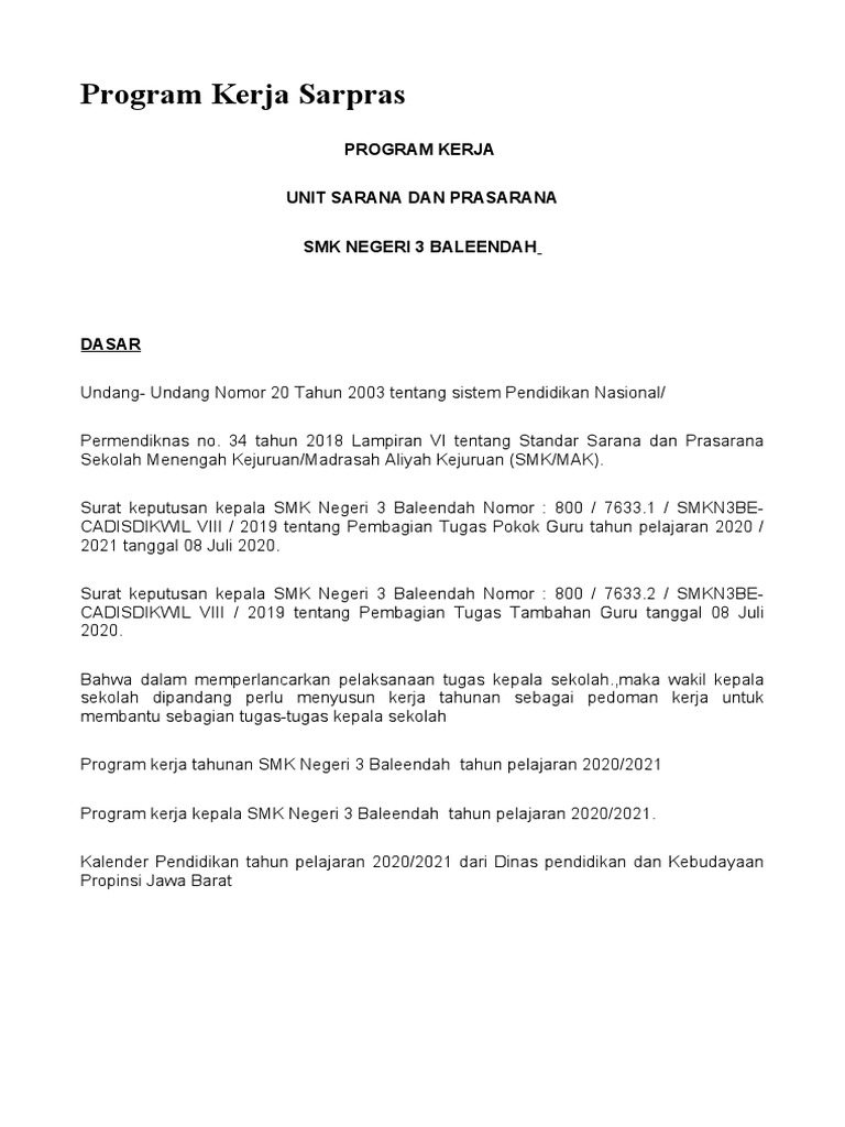 Program Kerja Sarpras | PDF