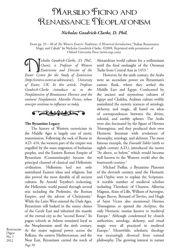 Renaissance Neoplatonism and Marsilio Ficino | PDF | Western ...